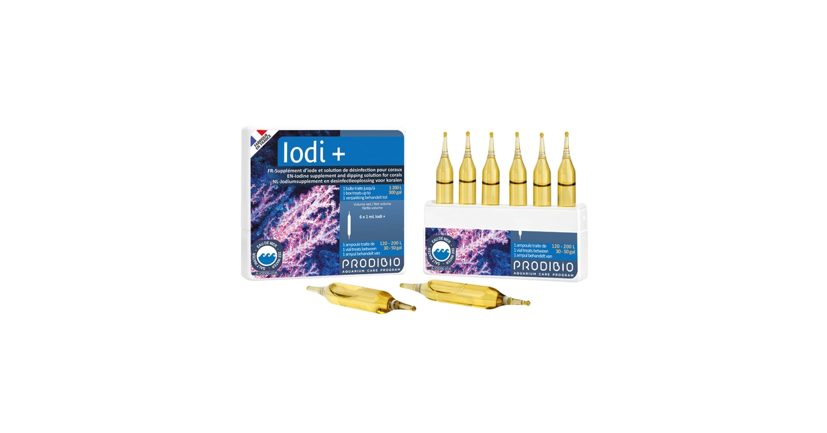 PRODIBIO Iodi + 6 ampoules supplément d'iode pour aquarium récifal. Traite jusqu'à 1200 L ...